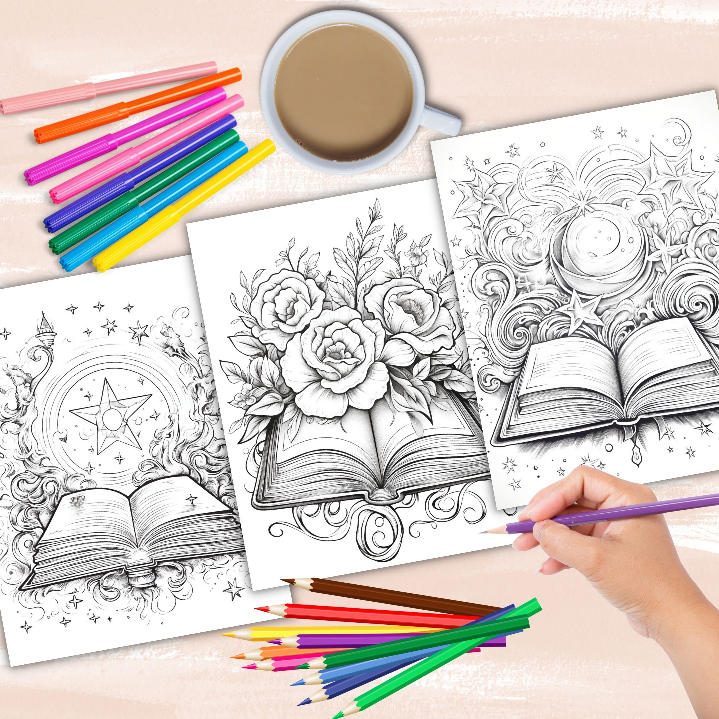Spells and Grimoires Coloring Pages, Open Magic Book Coloring Book ...