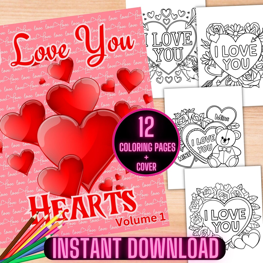 Valentines Day Hearts Coloring Book, Bold Easy I Love You Hearts ...
