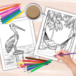 Summer Vibes Coloring Book, Beach Fun Coloring Sheets, Adult Coloring ...