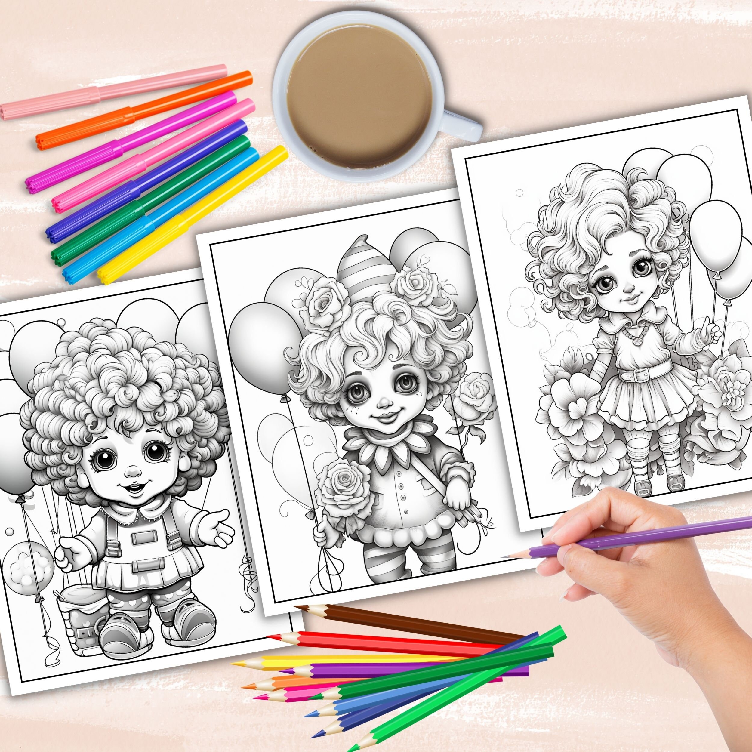 Cute Little Clowns Coloring Pages, Clown Kids Coloring Book, Printable ...