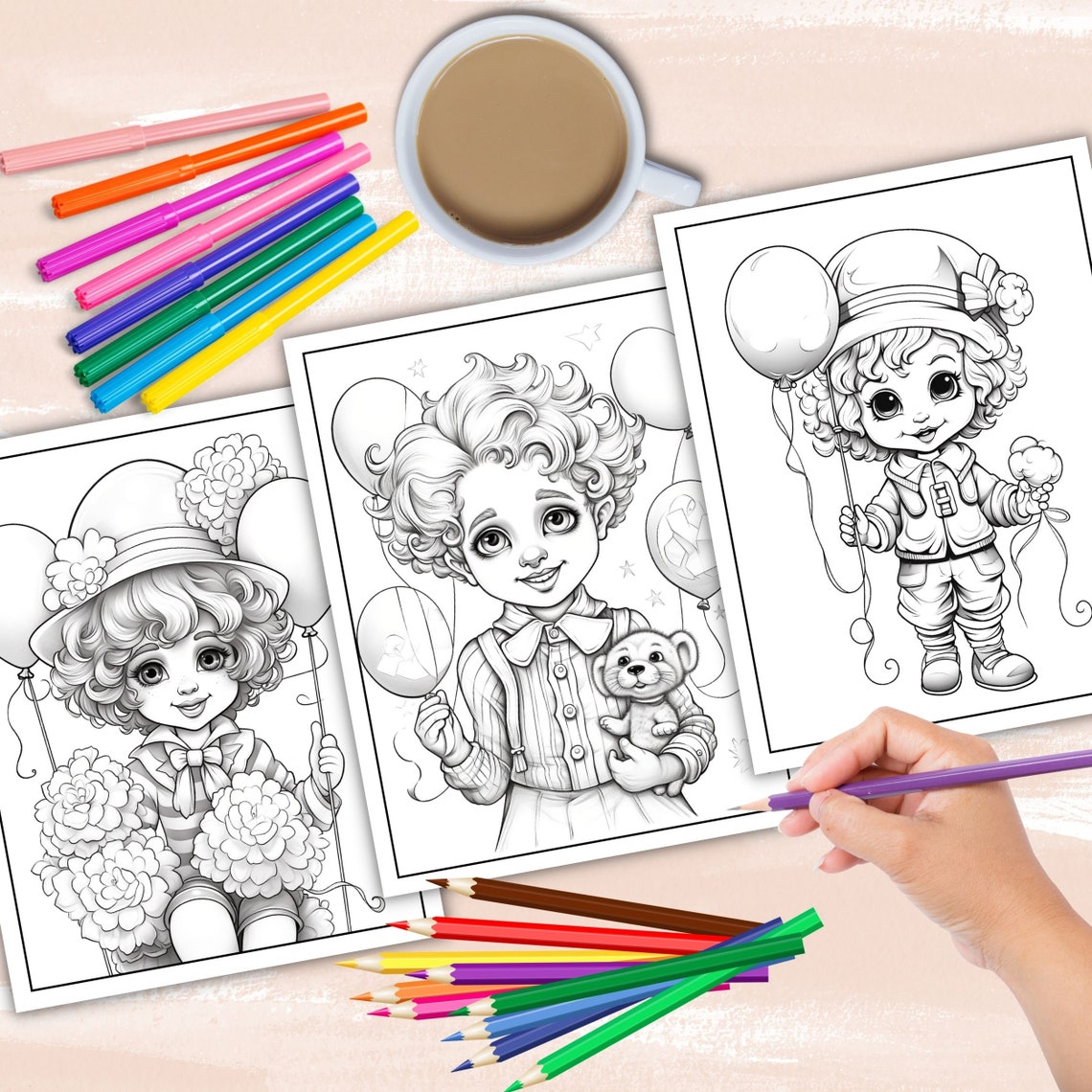 Cute Little Clowns Coloring Pages, Clown Kids Coloring Book, Cute Clown ...