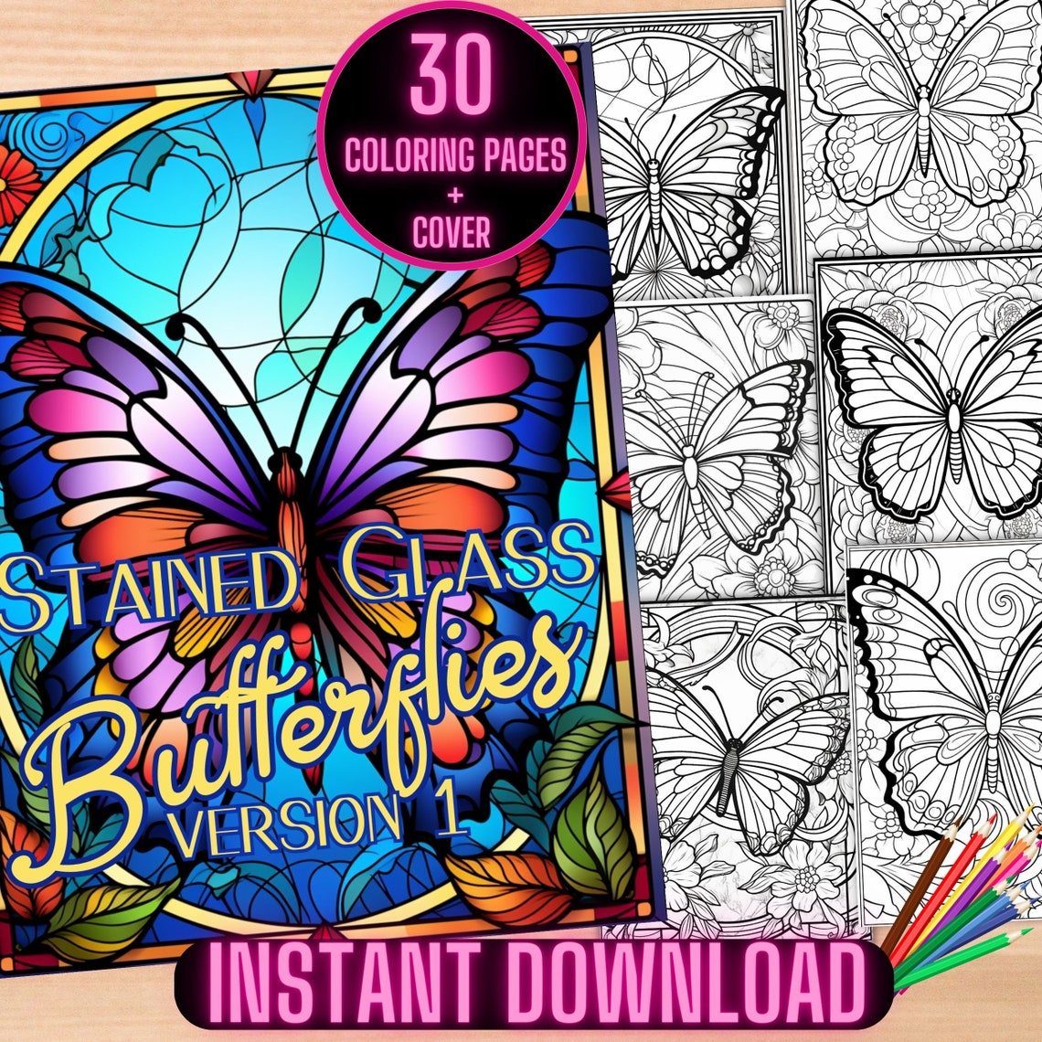 Stained Glass Butterflies Coloring Book, Butterfly Coloring Pages ...