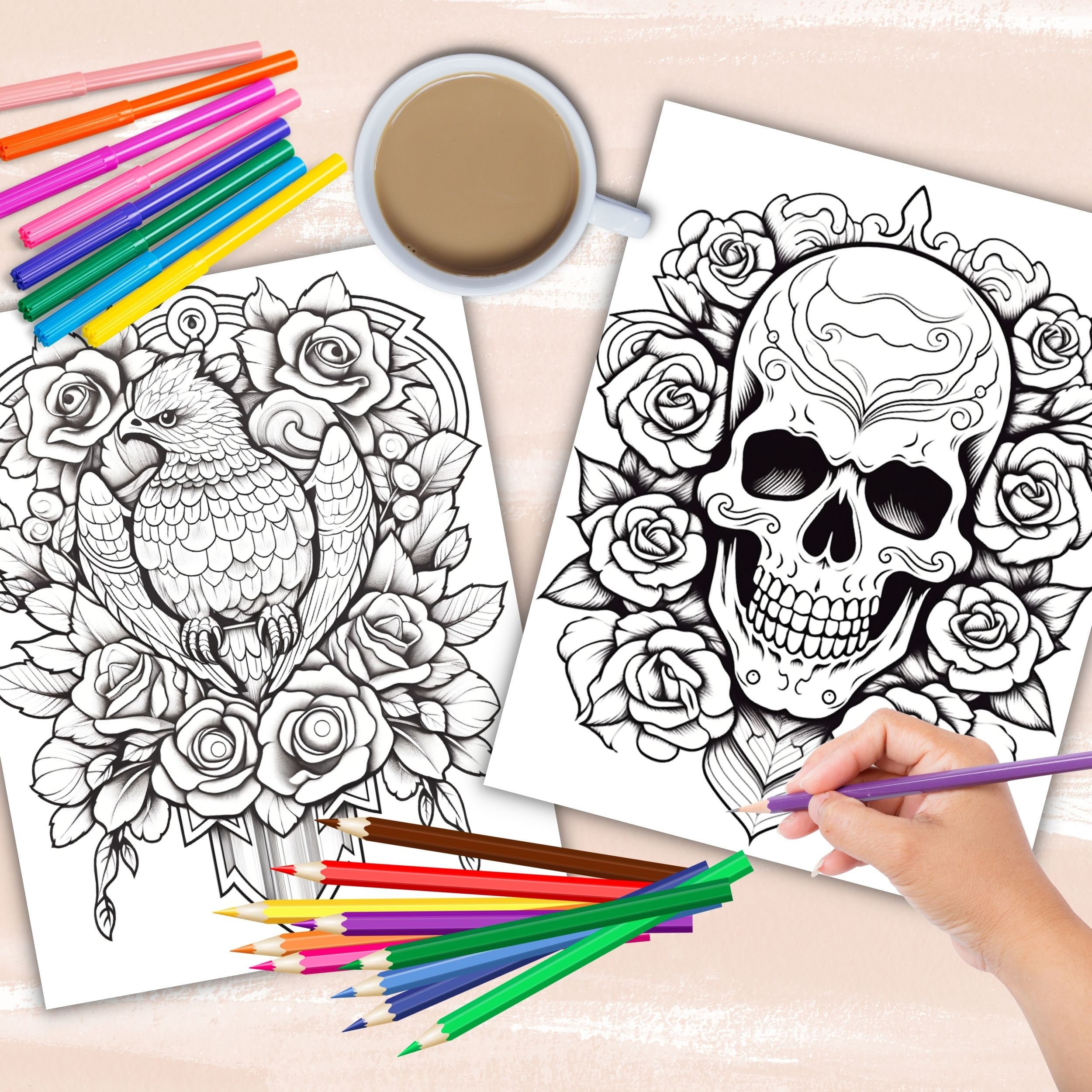Tattoo Art Coloring Book, Tattoo Illustrations Coloring Pages, Cool ...