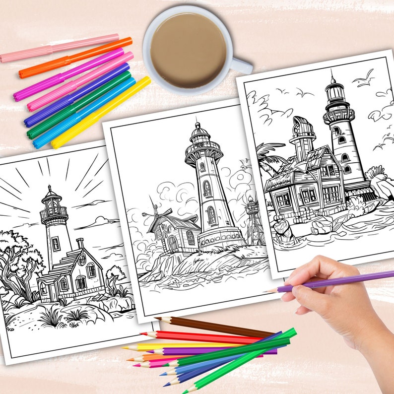 Coastal Lighthouses Coloring Book, Lighthouse Coloring Pages, Nautical ...