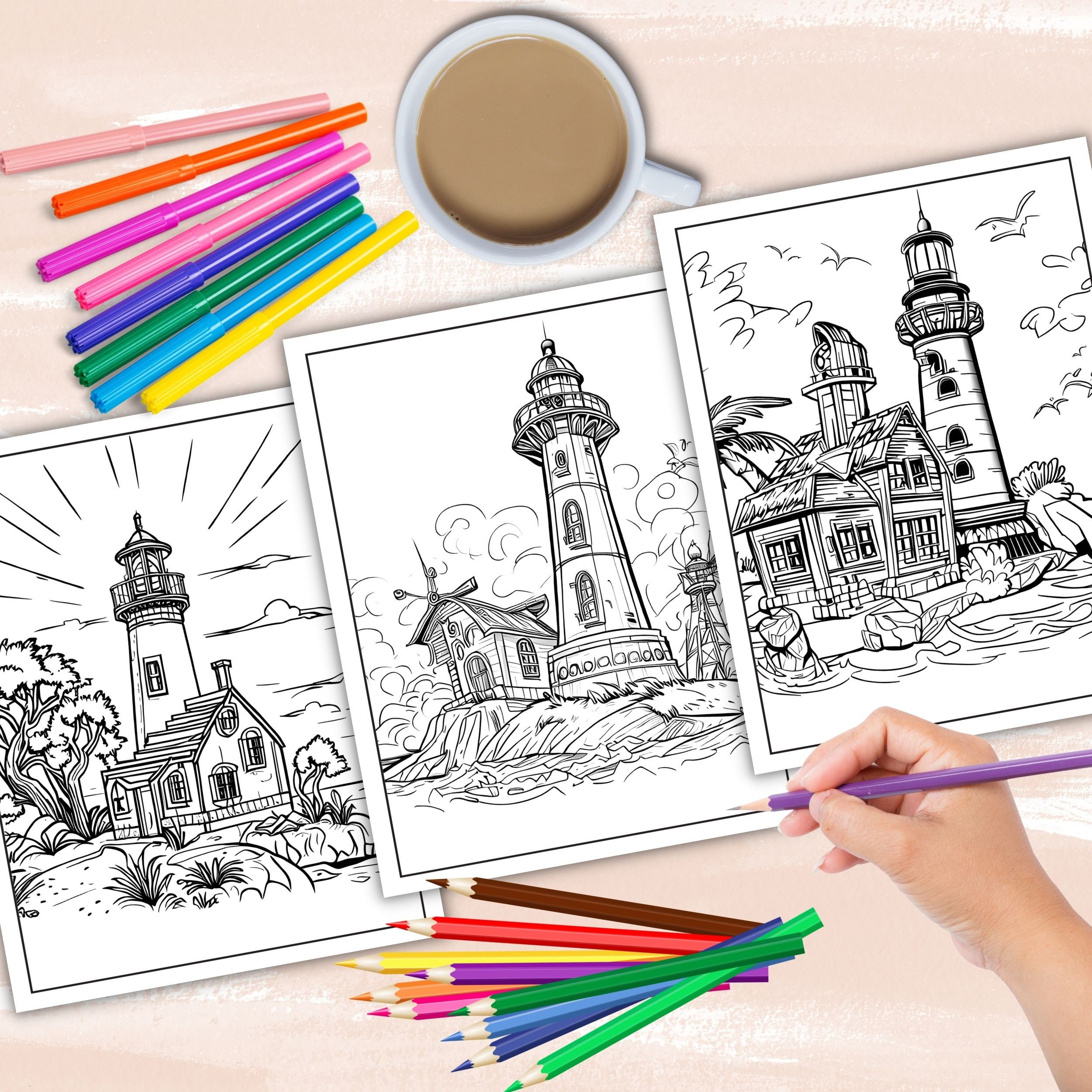 Coastal Lighthouses Coloring Book, Lighthouse Coloring Pages, Nautical ...