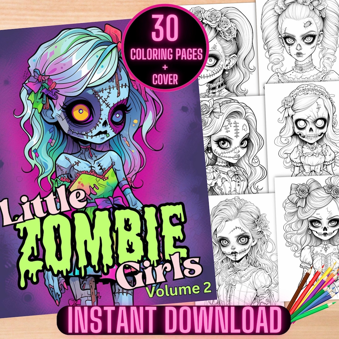 Zombies Coloring Book, Little Zombie Girls Coloring Pages, Halloween ...