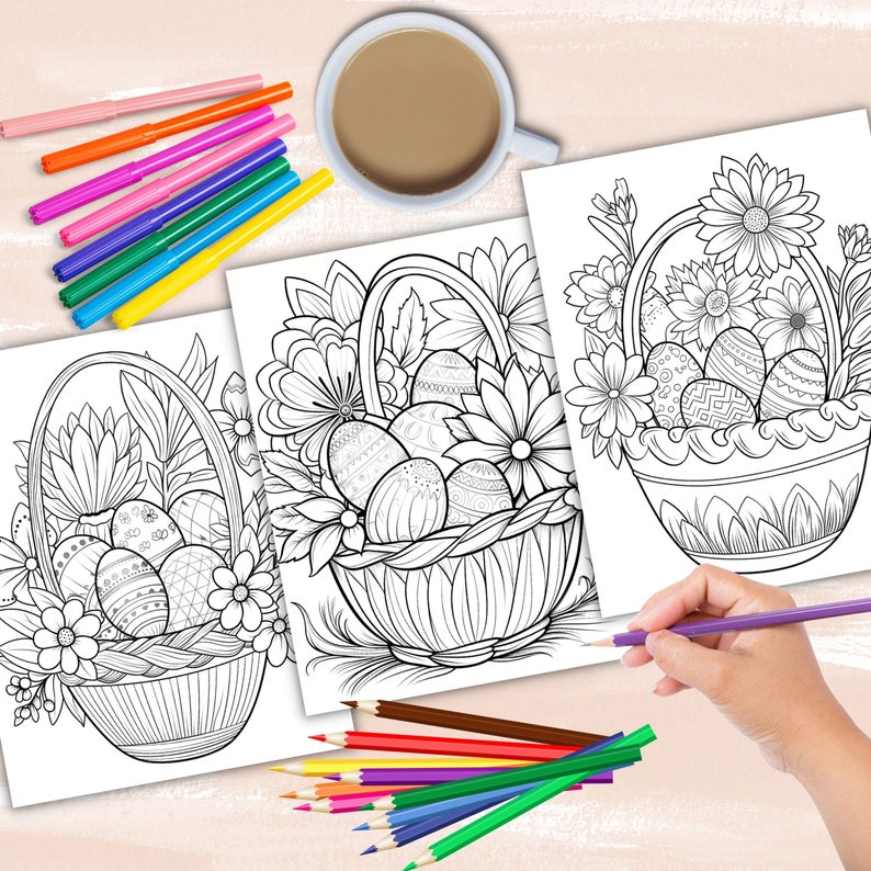 Easter Egg Baskets Coloring Pages, Easter Flowers Coloring Pages ...