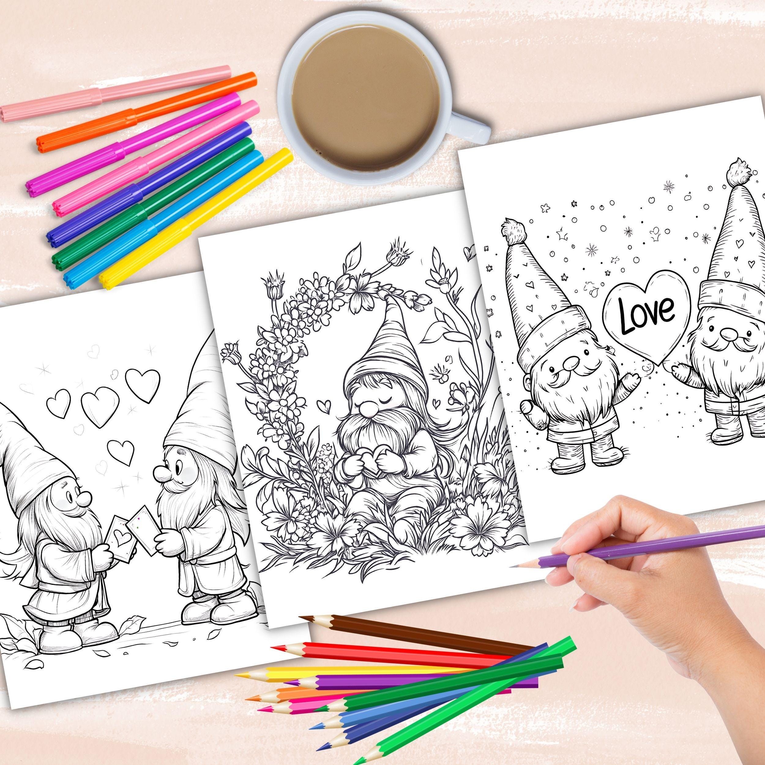 Valentines Gnomes Coloring Pages, Cute Gnome Valentines Coloring Book ...