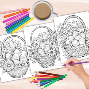 Easter Egg Baskets Coloring Pages, Easter Flowers Coloring Pages ...