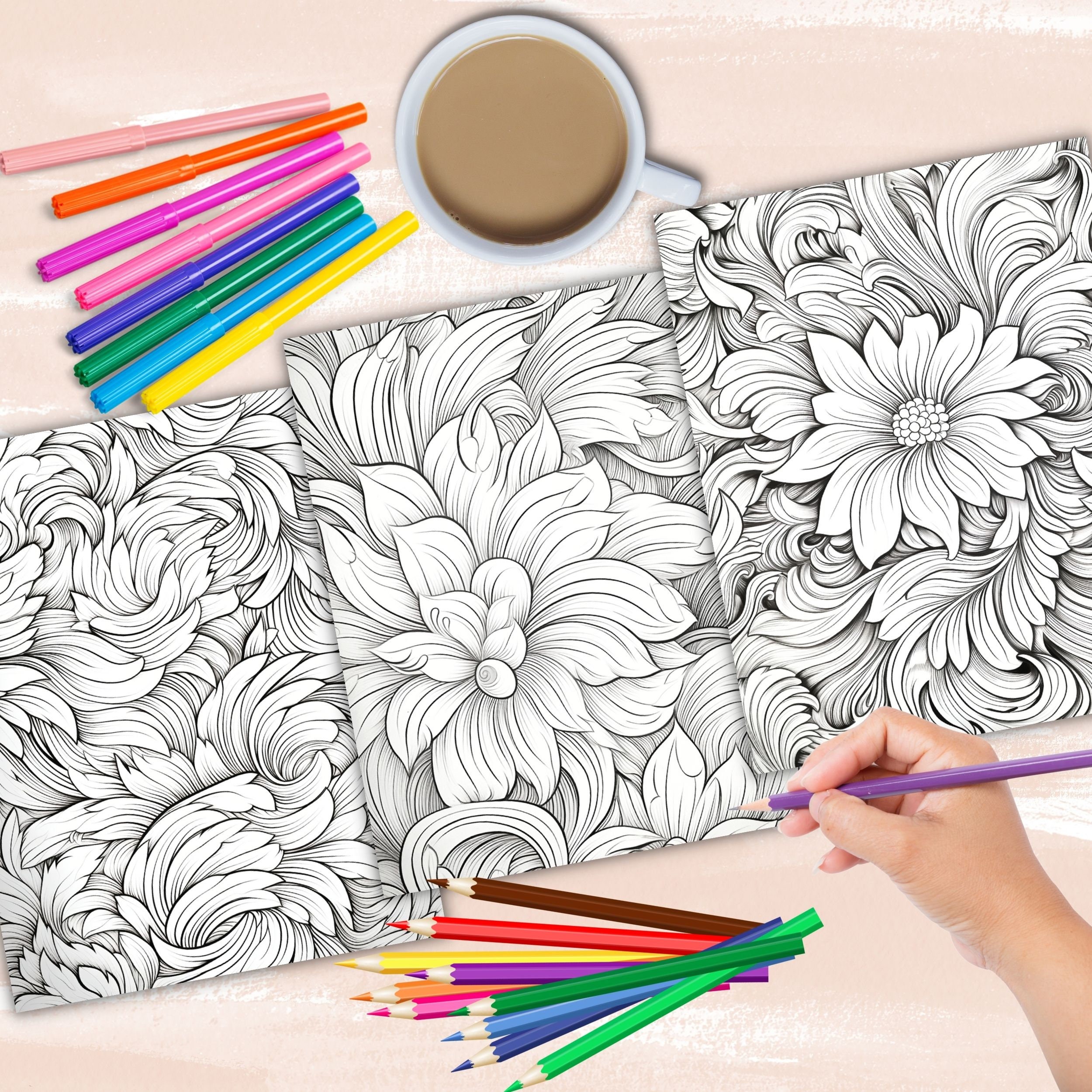 Zentangle Flowers Coloring Book, Floral Coloring Pages, Botanical ...