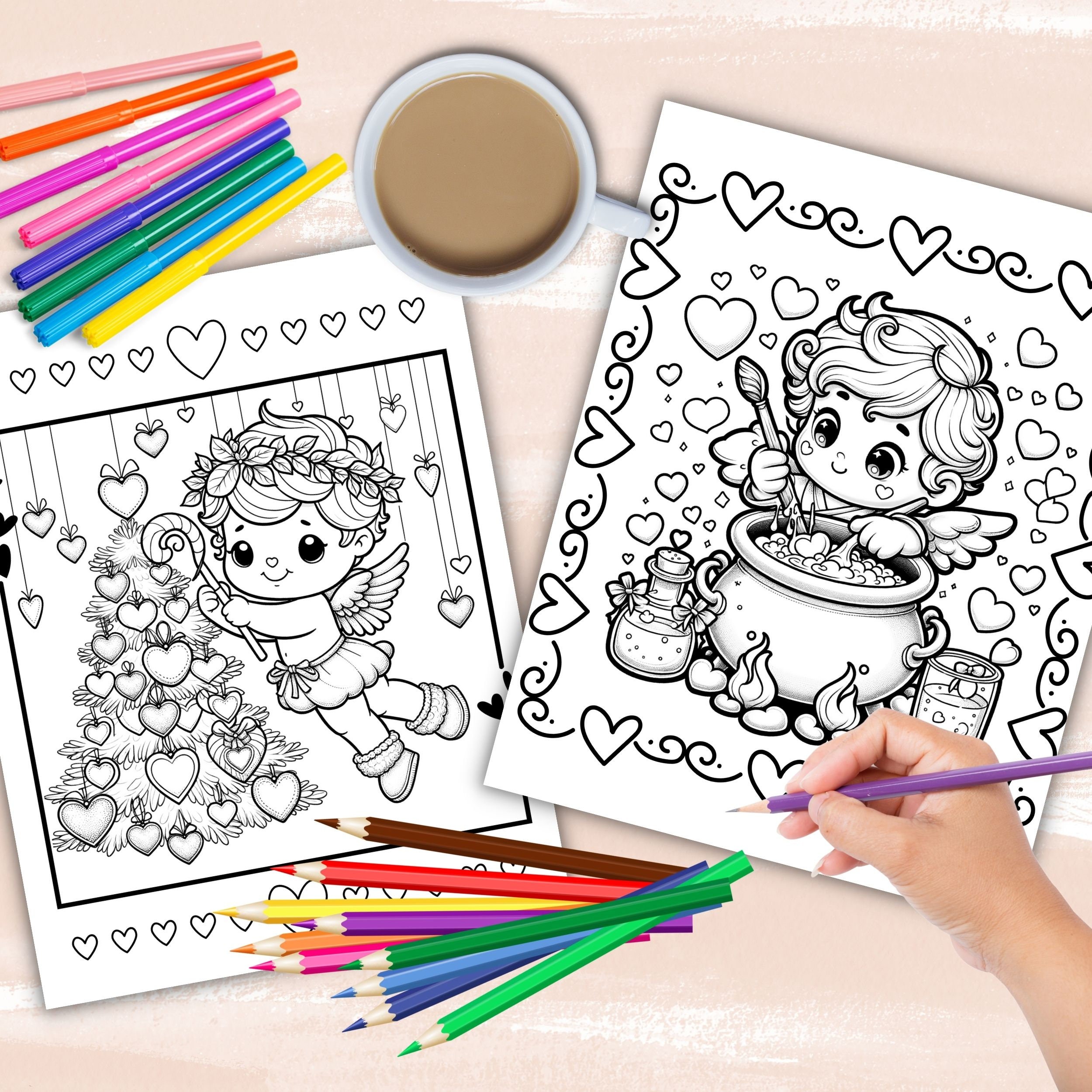 Cute Cupid Coloring Book, Cute Valentine Cupid Coloring Pages for Girls ...