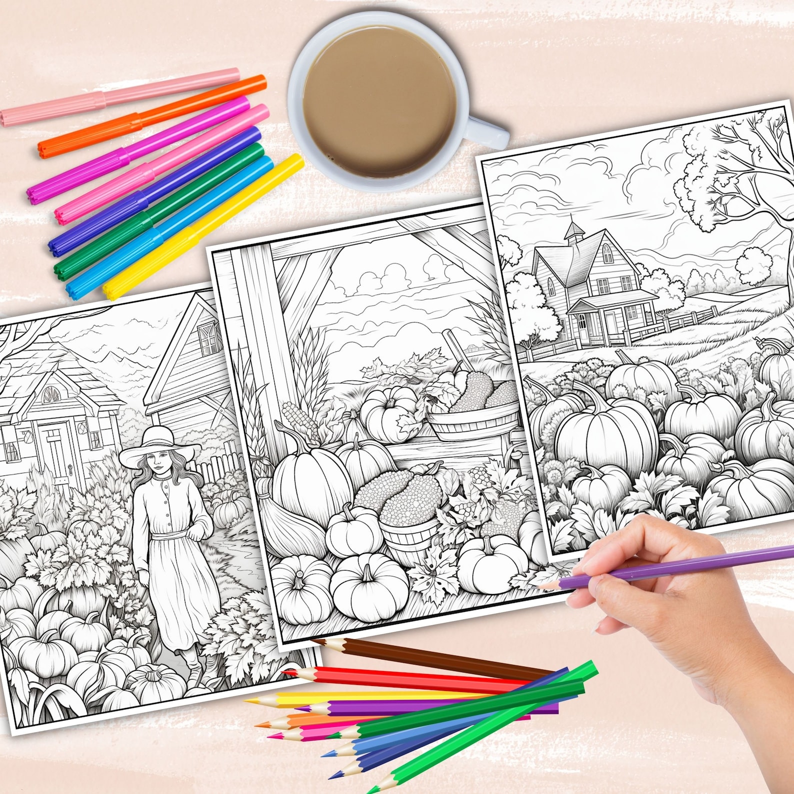 Fall Coloring Book, Autumn Charm Coloring Book, Thanksgiving Coloring ...