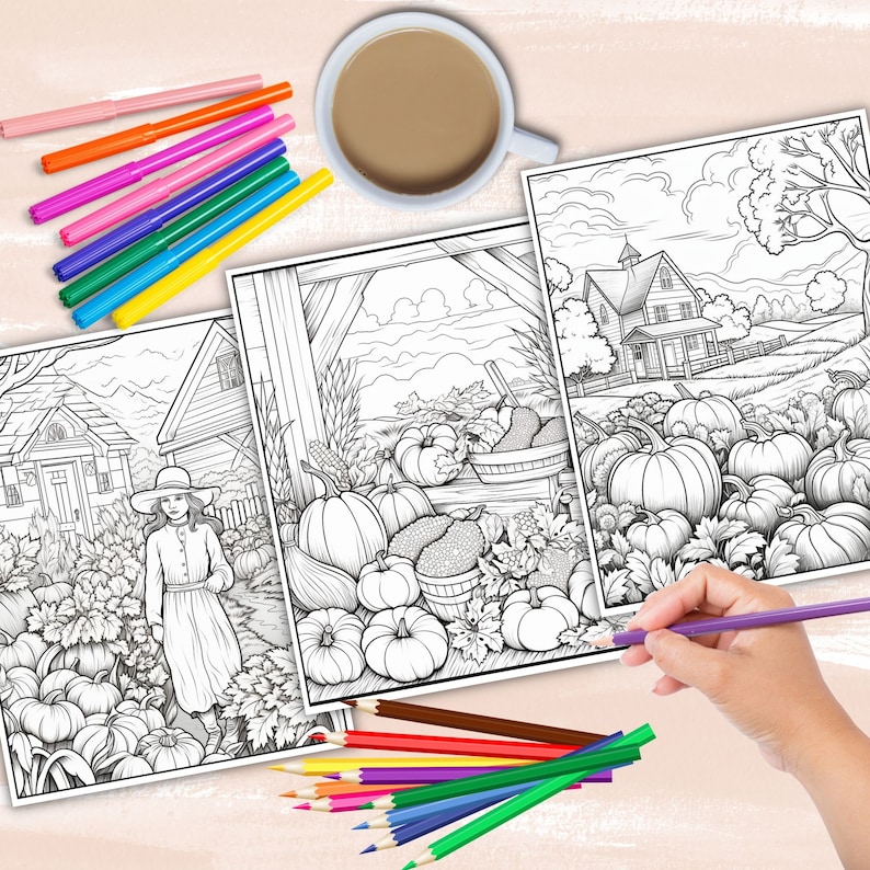 Fall Coloring Book, Autumn Charm Coloring Book, Thanksgiving Coloring ...