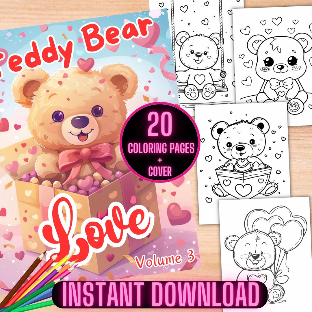 Valentines Day Coloring Book, Teddy Bear Love Coloring Pages, Kids ...
