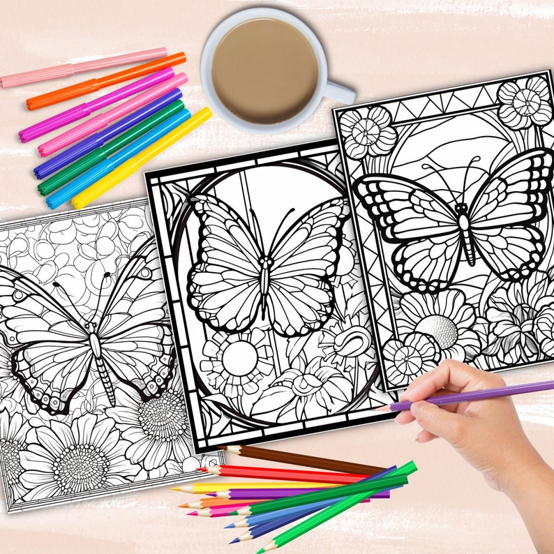 Stained Glass Butterflies Coloring Book, Butterfly Coloring Pages ...