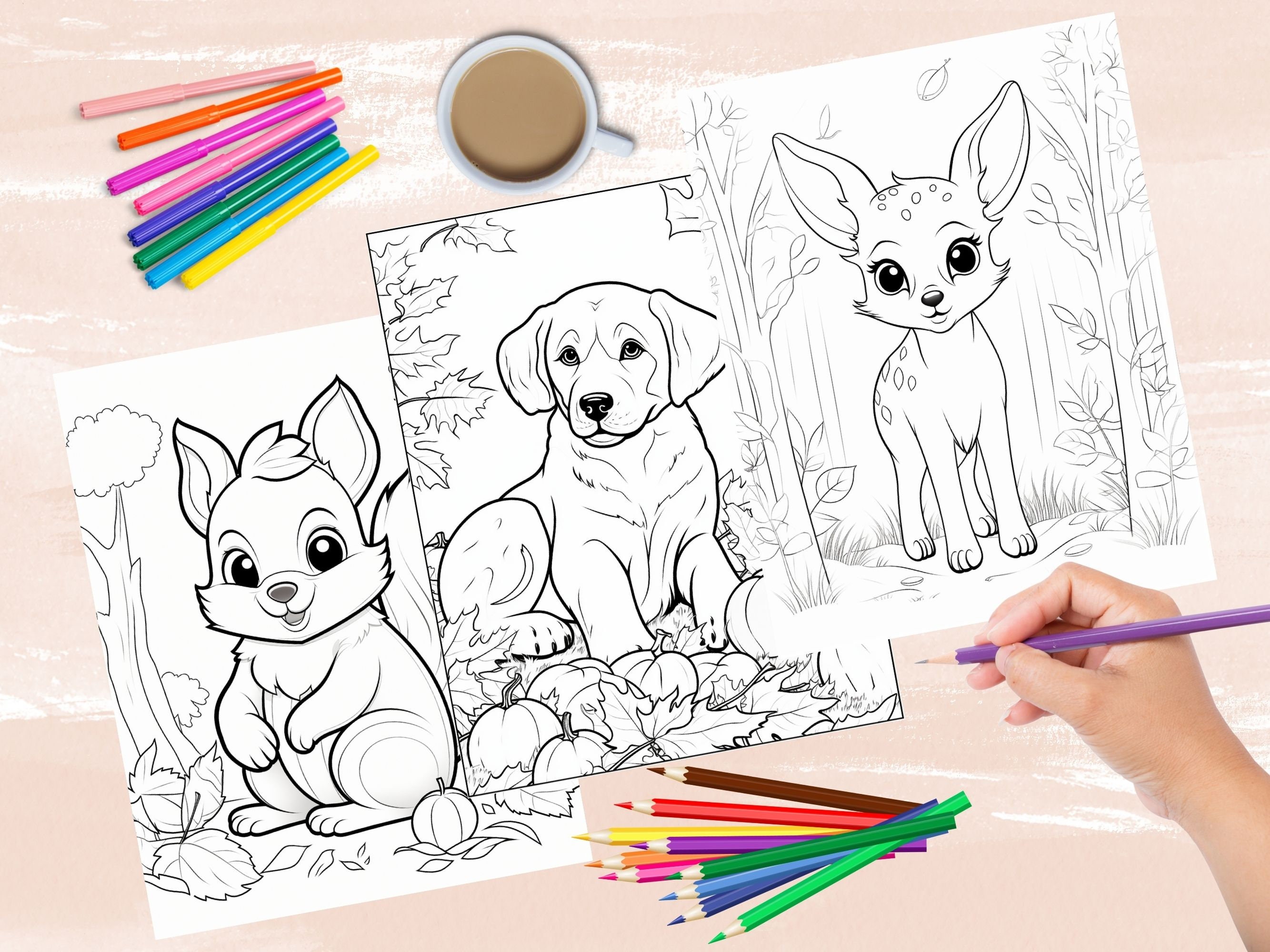 Cute Autumn Critters Coloring Book Animal Coloring Pages - Etsy