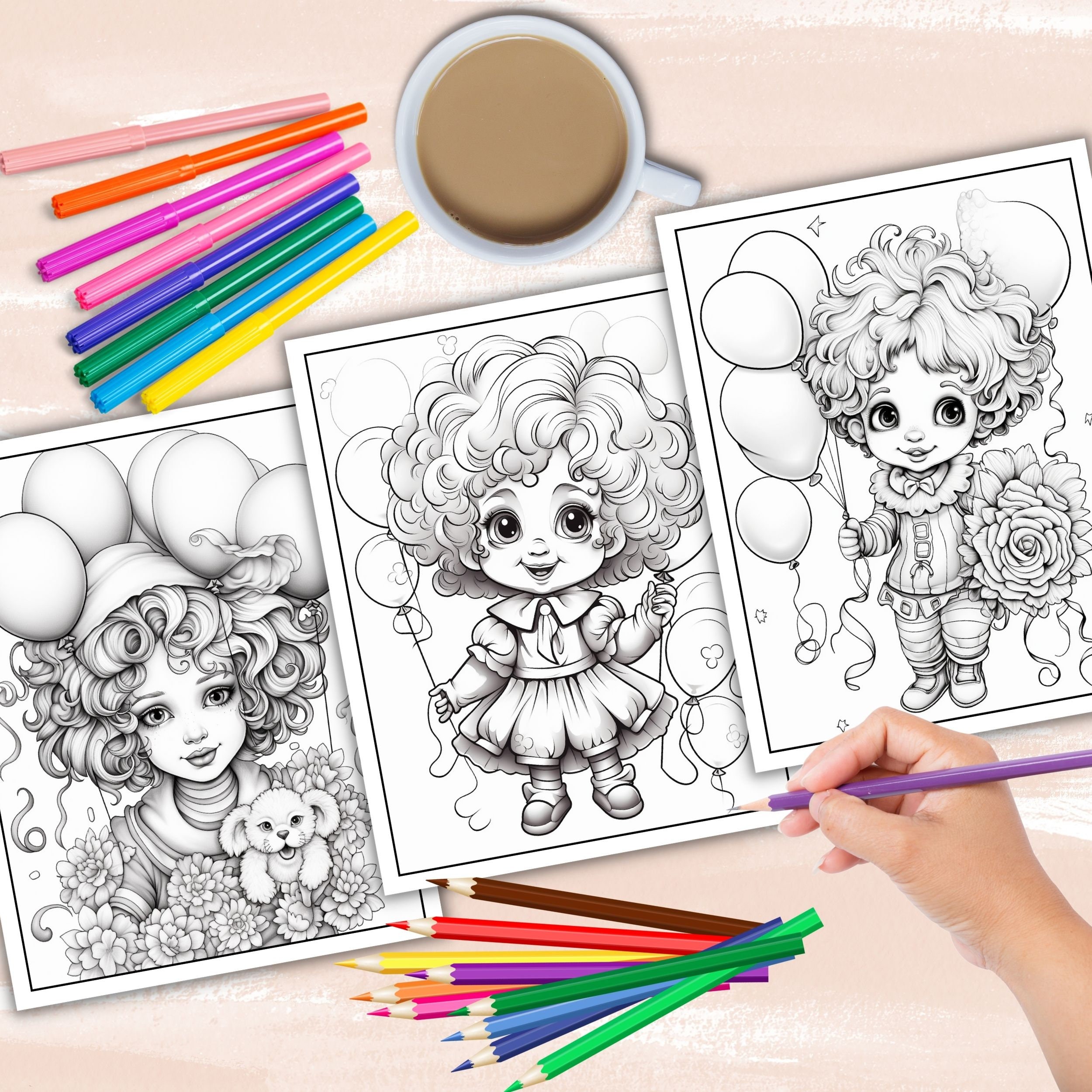 Cute Little Clowns Coloring Pages, Clown Kids Coloring Book, Printable ...