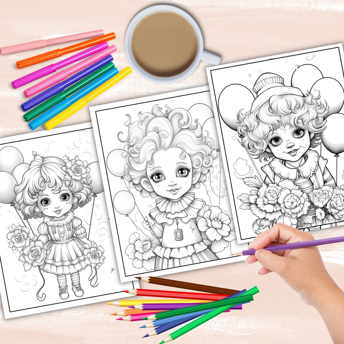 Cute Little Clowns Coloring Pages, Clown Kids Coloring Book, Cute Clown ...