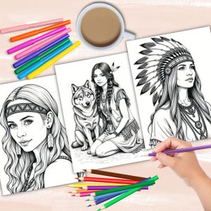 Native American Women Coloring Book, American Indian Coloring Book ...