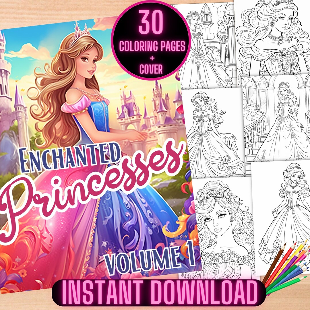 Enchanted Princesses Coloring Pages, Fairytale Fantasy Coloring Book ...