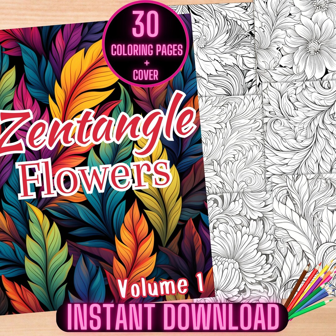 Zentangle Flowers Coloring Book, Floral Coloring Pages, Botanical ...