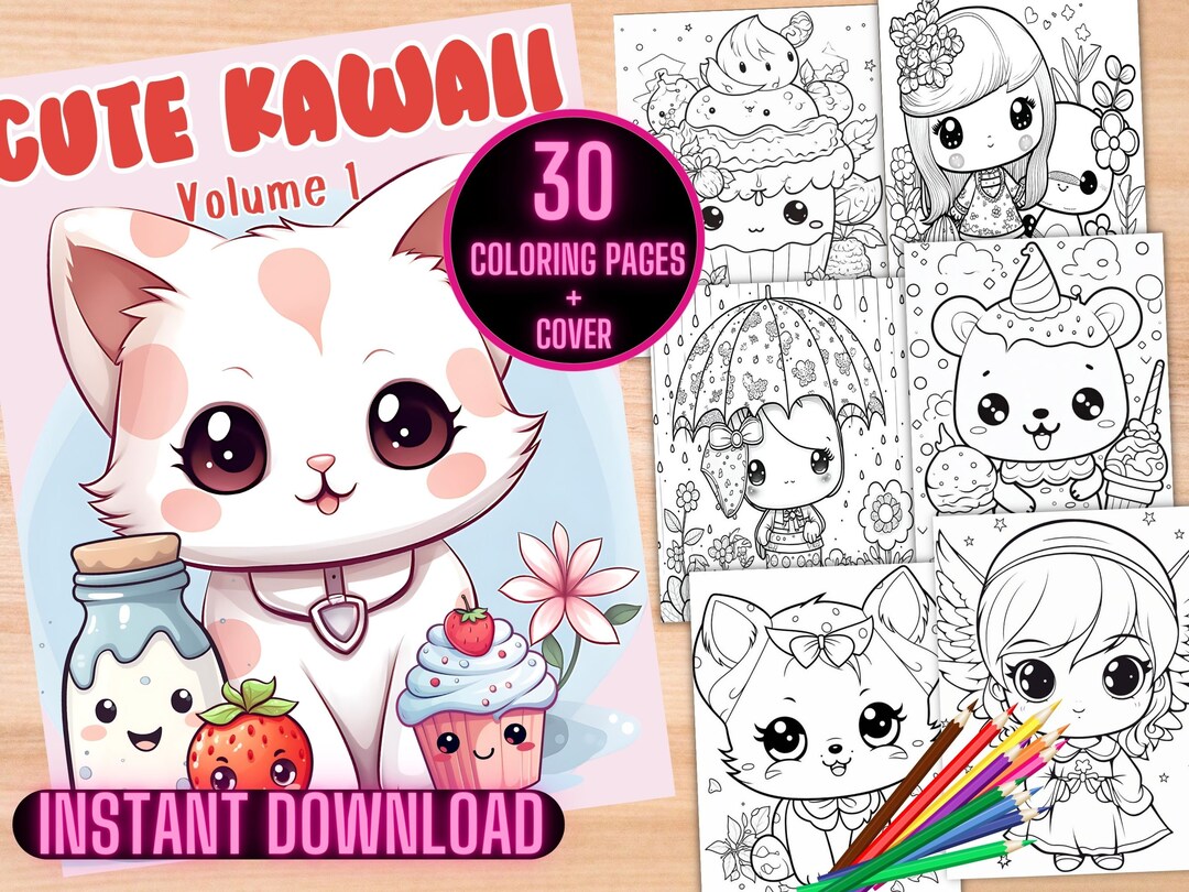 Cute Kawaii Coloring Pages Kawaii Animal Coloring Book - Etsy