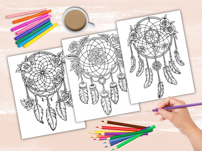 Mystical Dream Catchers Coloring Pages Tribal Coloring Pages - Etsy