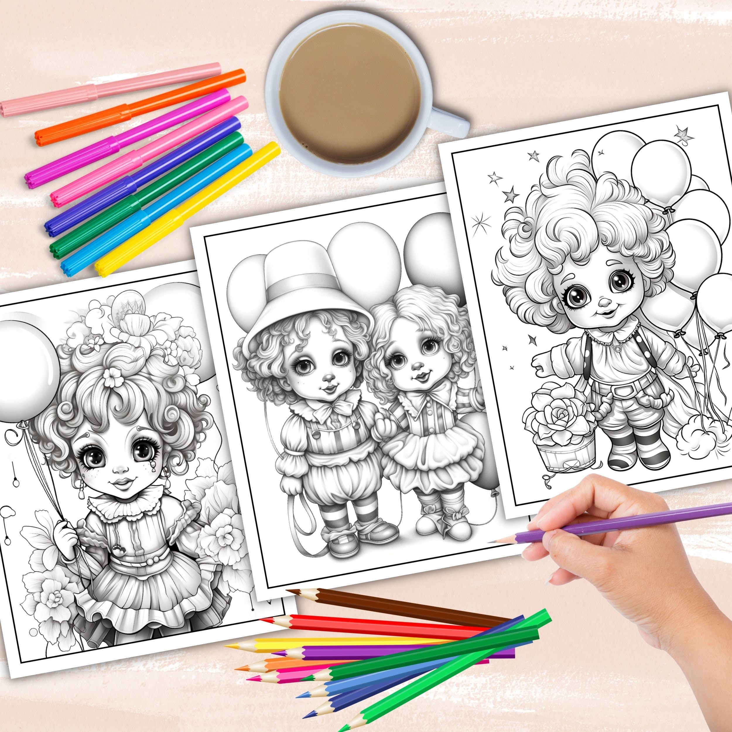Cute Little Clowns Coloring Pages, Clown Kids Coloring Book, Cute Clown ...