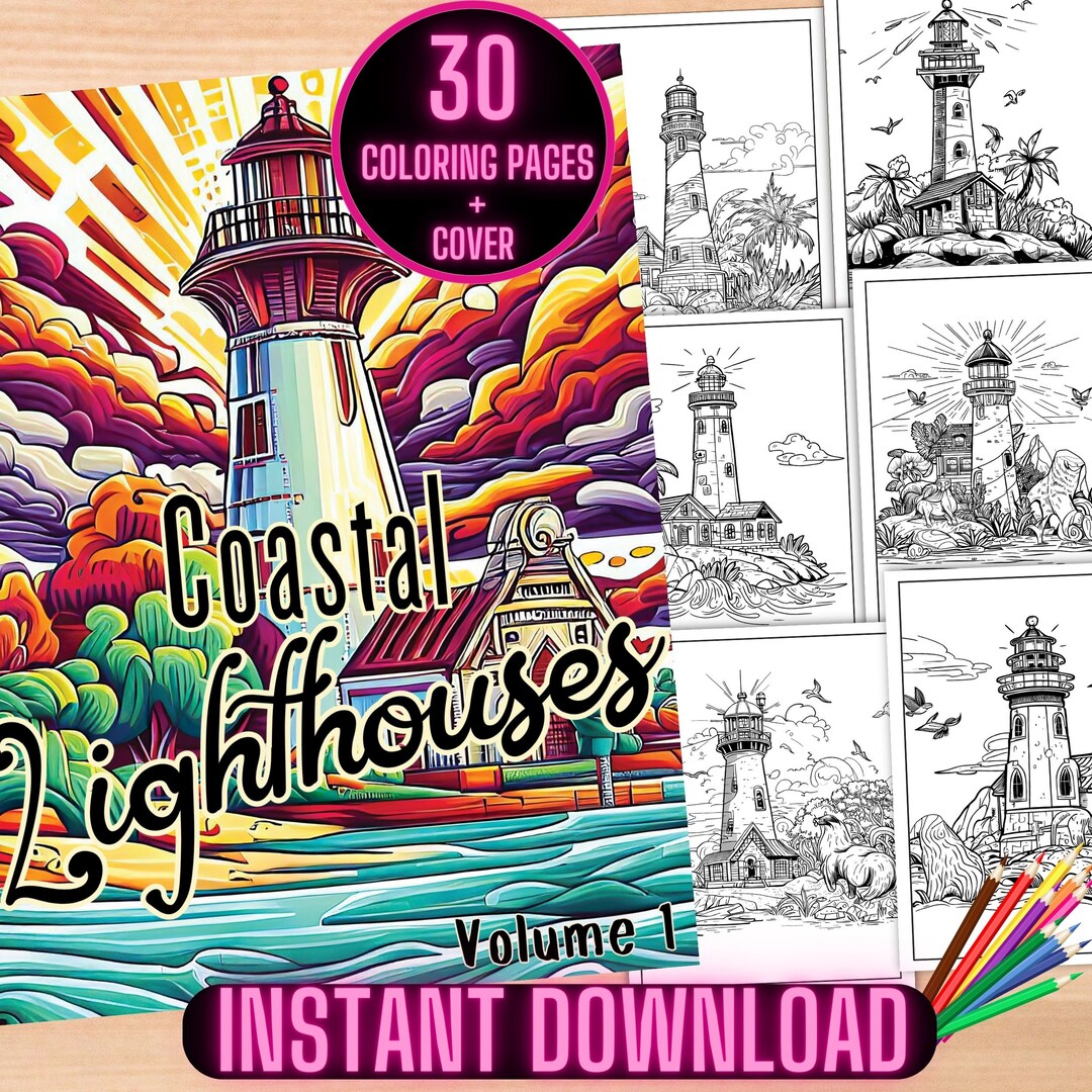 Coastal Lighthouses Coloring Book, Lighthouse Coloring Pages, Nautical ...