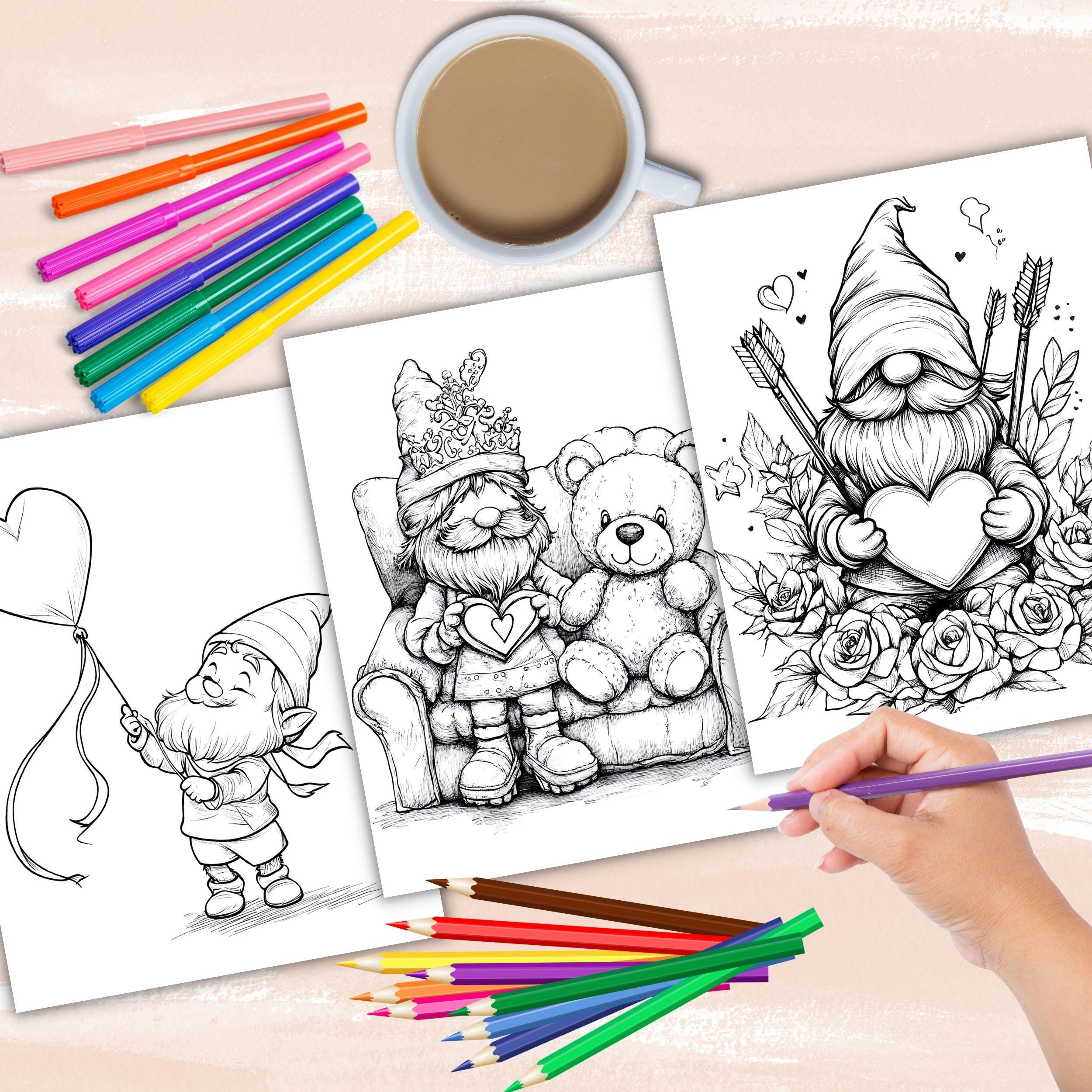 Valentines Gnomes Coloring Pages, Cute Gnome Valentines Coloring Book ...