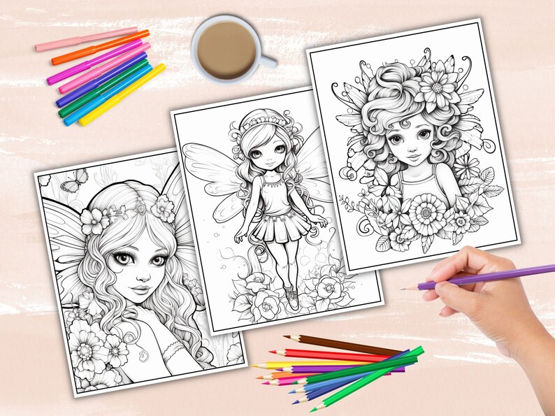 Little Fairies Coloring Pages Fairy Fantasy Coloring Book - Etsy