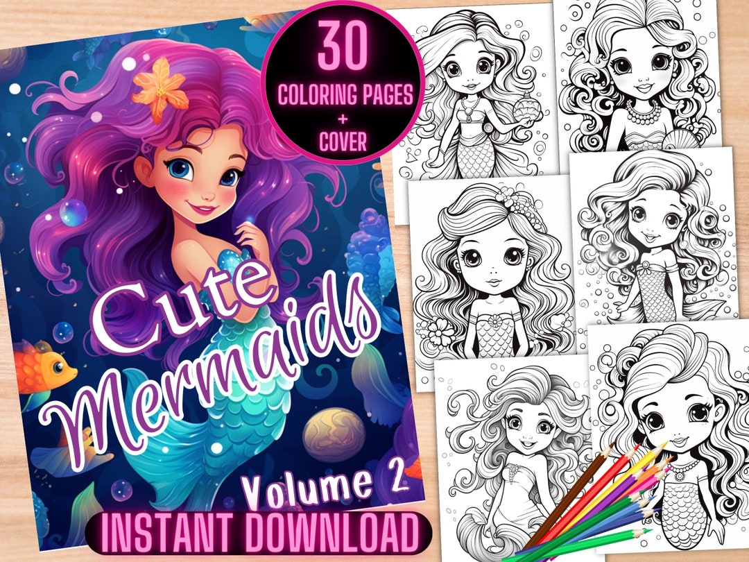 Cute Mermaids Coloring Pages Ocean Fantasy Coloring Book - Etsy