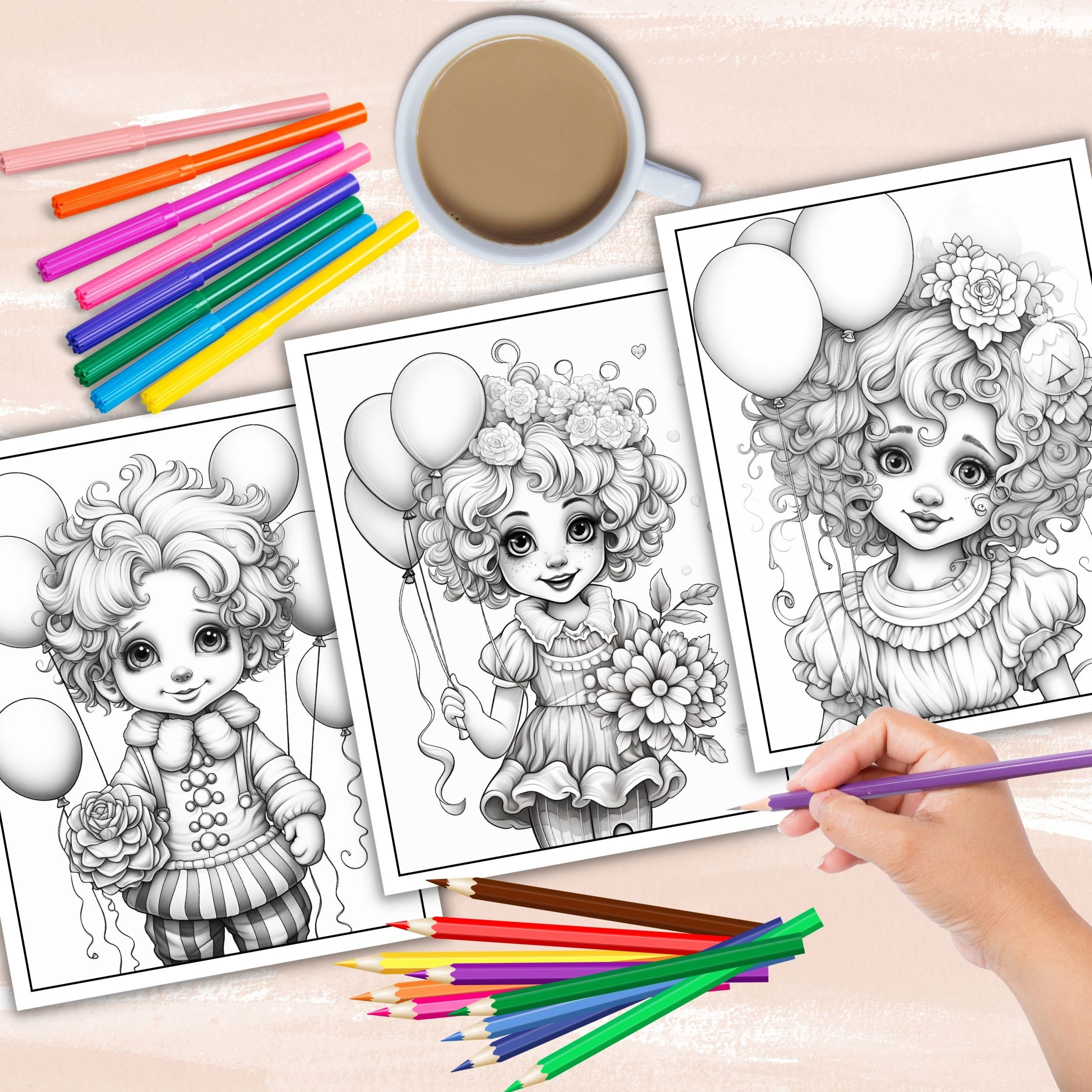 Cute Little Clowns Coloring Pages, Clown Kids Coloring Book, Printable ...