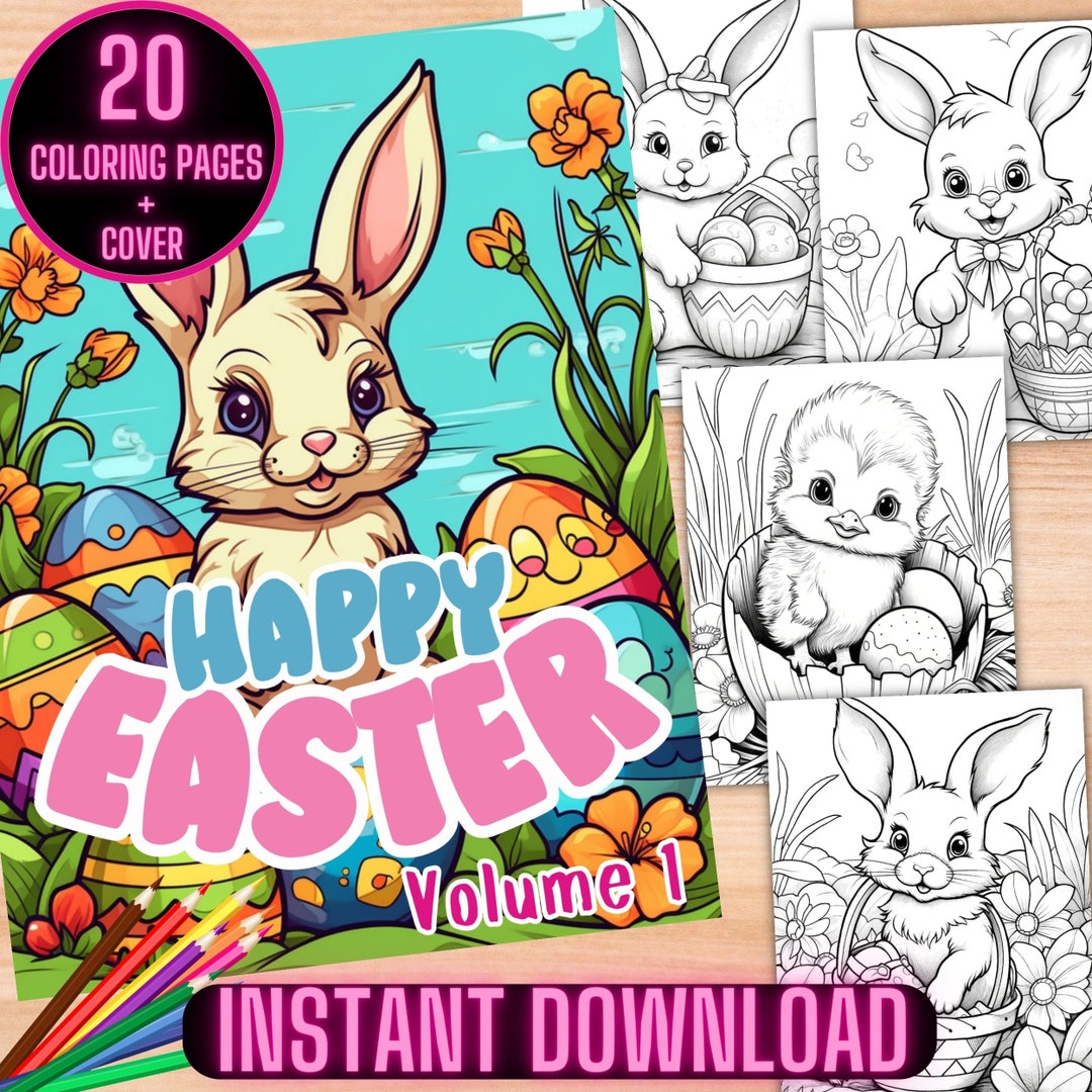 Happy Easter Coloring Book, Easter Bunny Coloring Pages, Printable ...