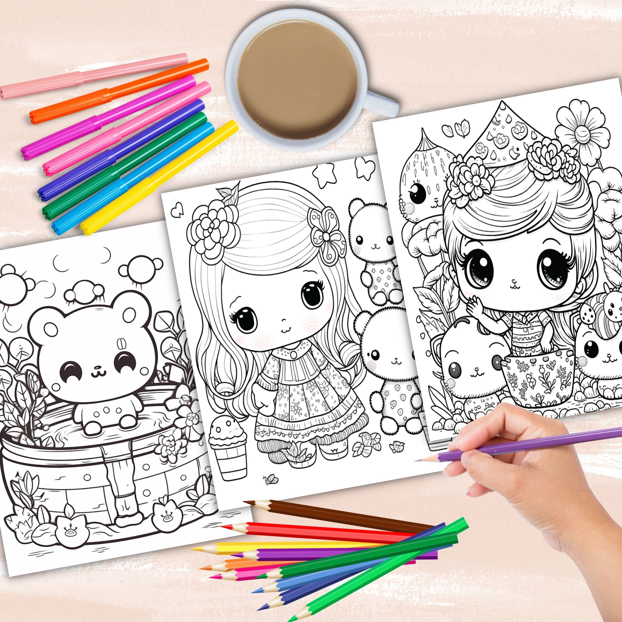 Cute Kawaii Coloring Pages, Kawaii Animal Coloring Book, Kawaii ...
