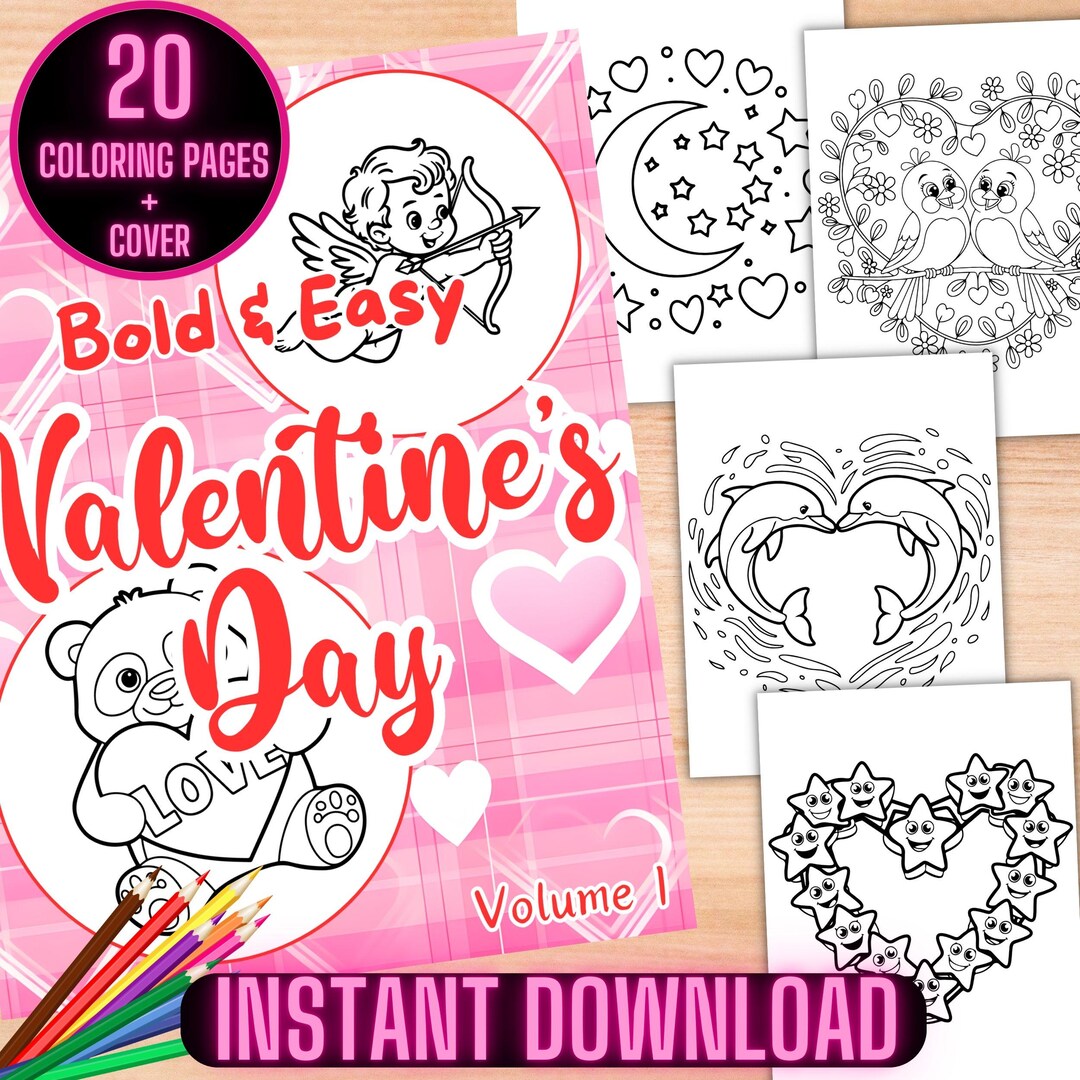 Easy Valentines Day Coloring Book, Bold Valentine Coloring Pages for ...