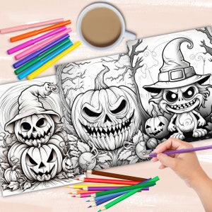 Creepy Halloween Coloring Pages, Grayscale Halloween Coloring Pages ...