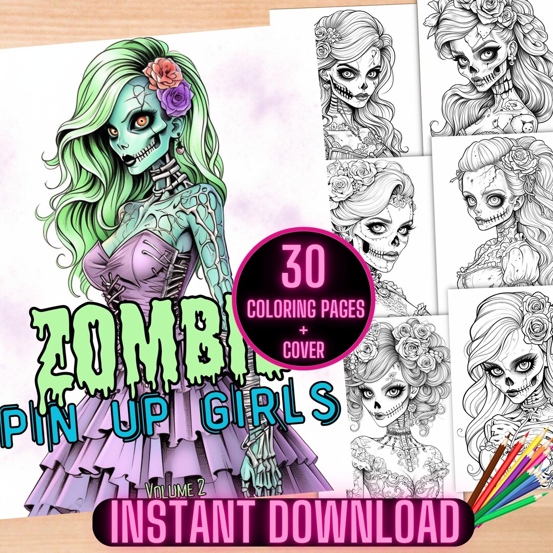Zombie Pin up Girls Coloring Book, Zombie Girls Coloring Pages ...