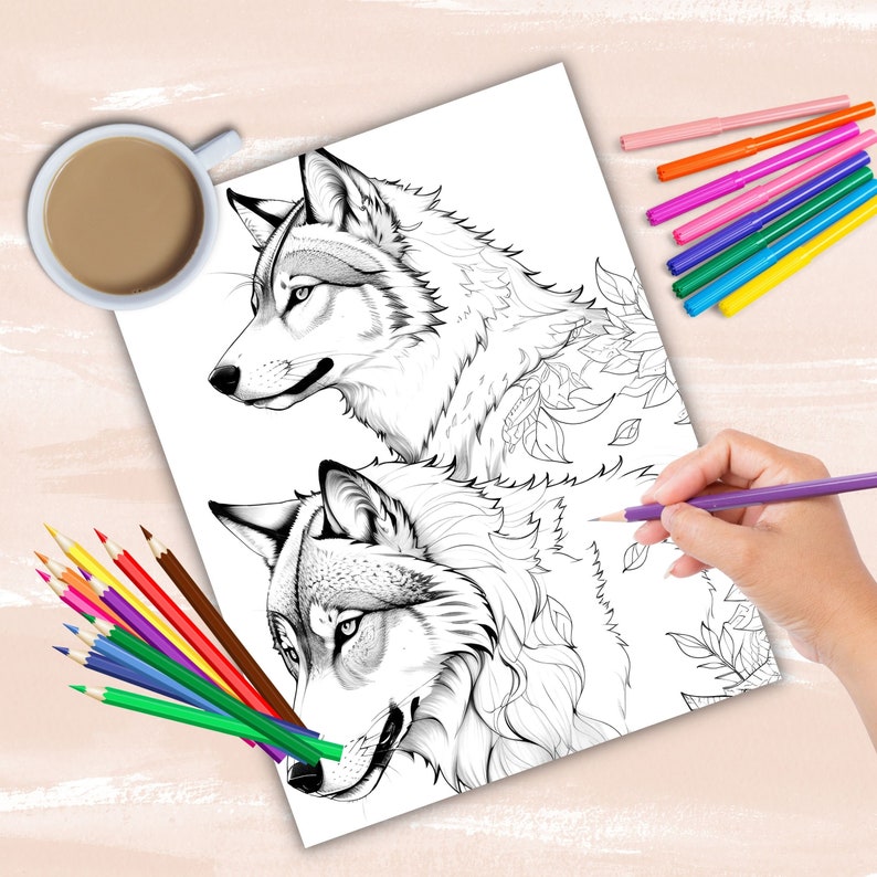 Majestic Wolf Coloring Book, Printable Wolves Coloring Pages, Wild ...