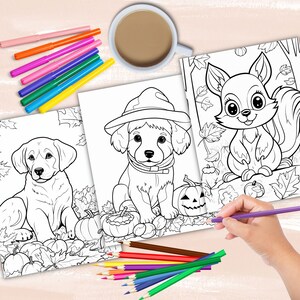 Cute Autumn Critters Coloring Book, Animal Coloring Pages, Fall ...
