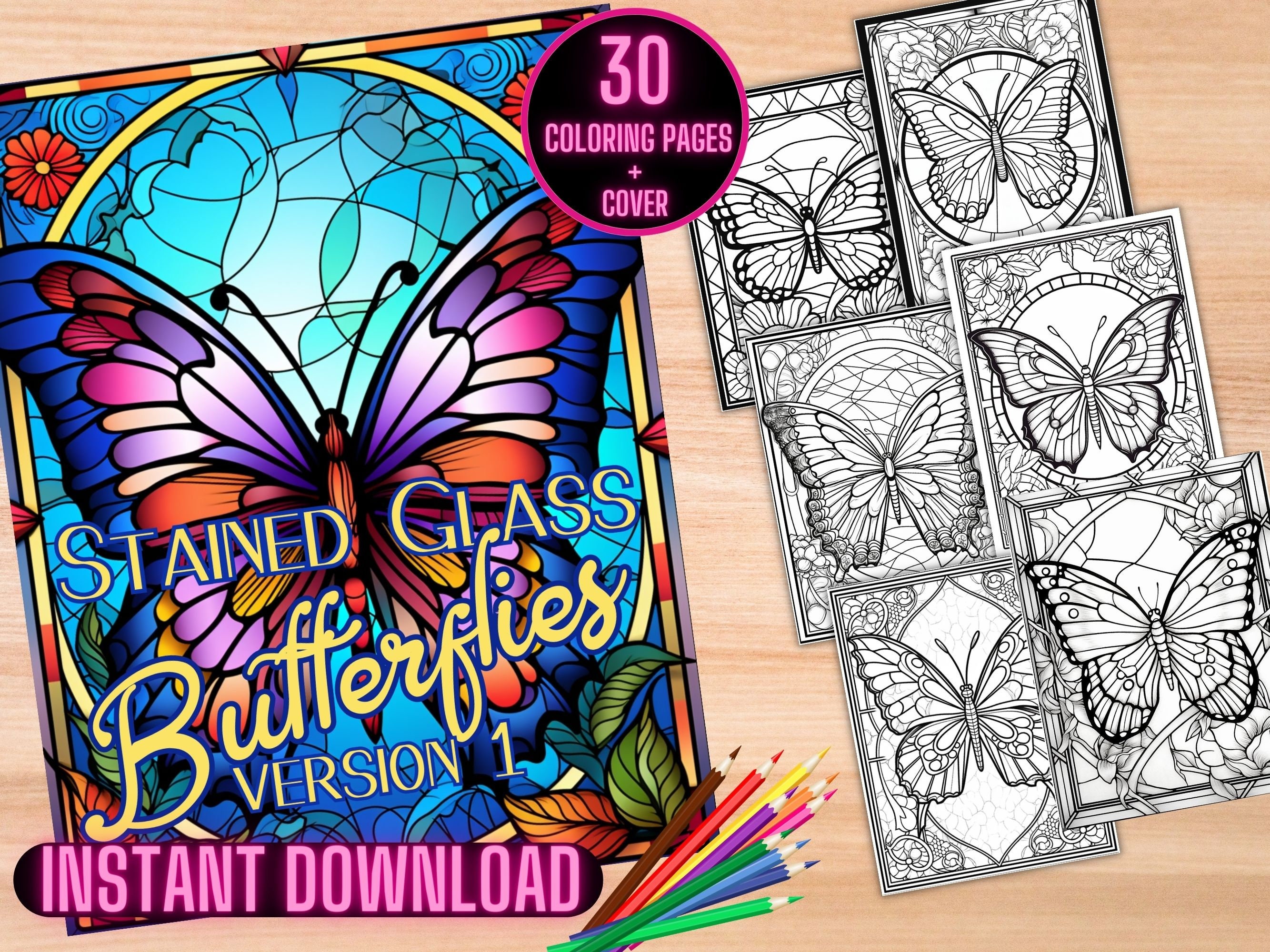 Stained Glass Butterflies Coloring Book Butterfly Coloring - Etsy