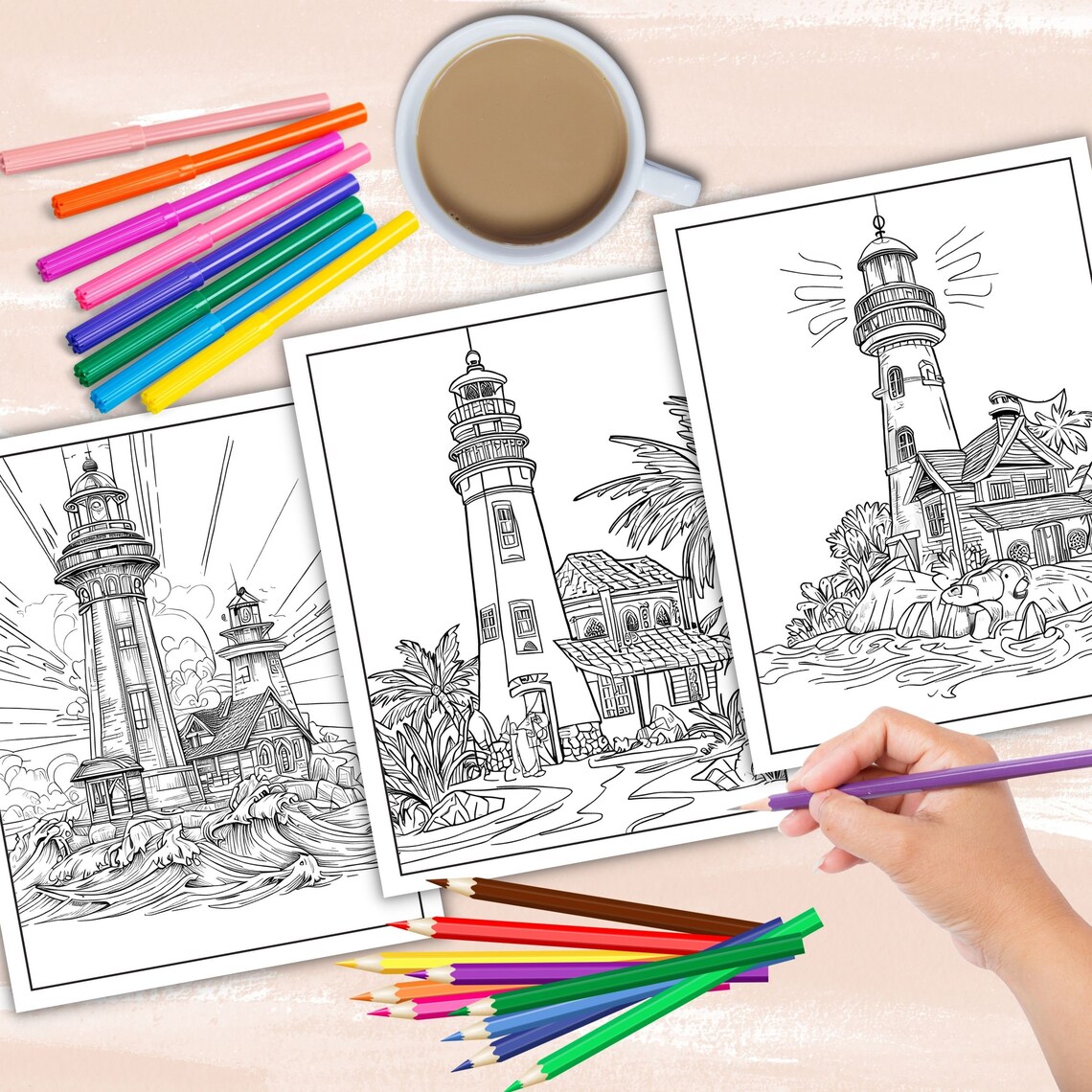 Coastal Lighthouses Coloring Book, Lighthouse Coloring Pages, Nautical ...