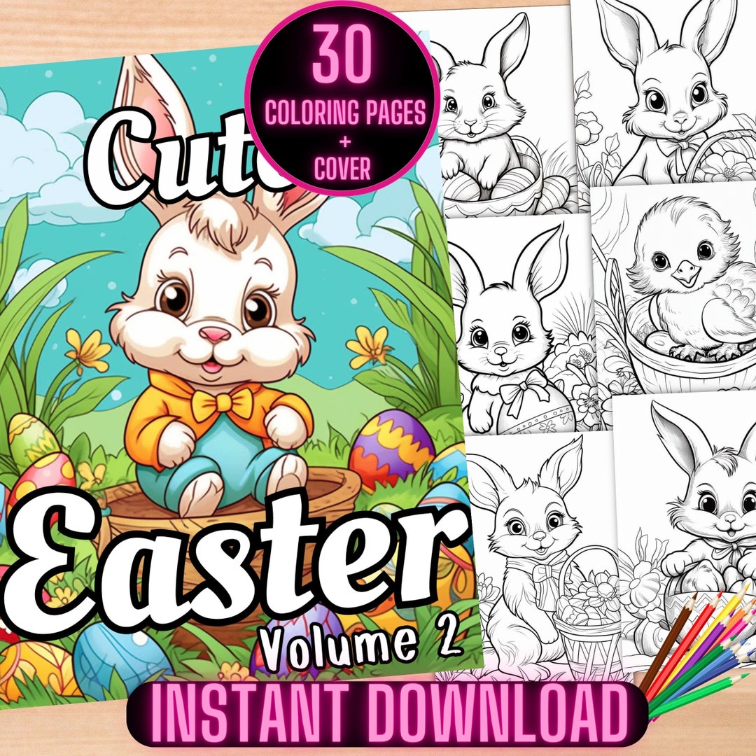 Cute Easter Coloring Book, Easter Bunny Coloring Pages, Cute Easter ...