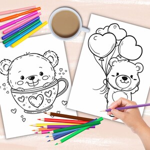 Valentines Day Coloring Book, Teddy Bear Love Coloring Pages, Kids ...
