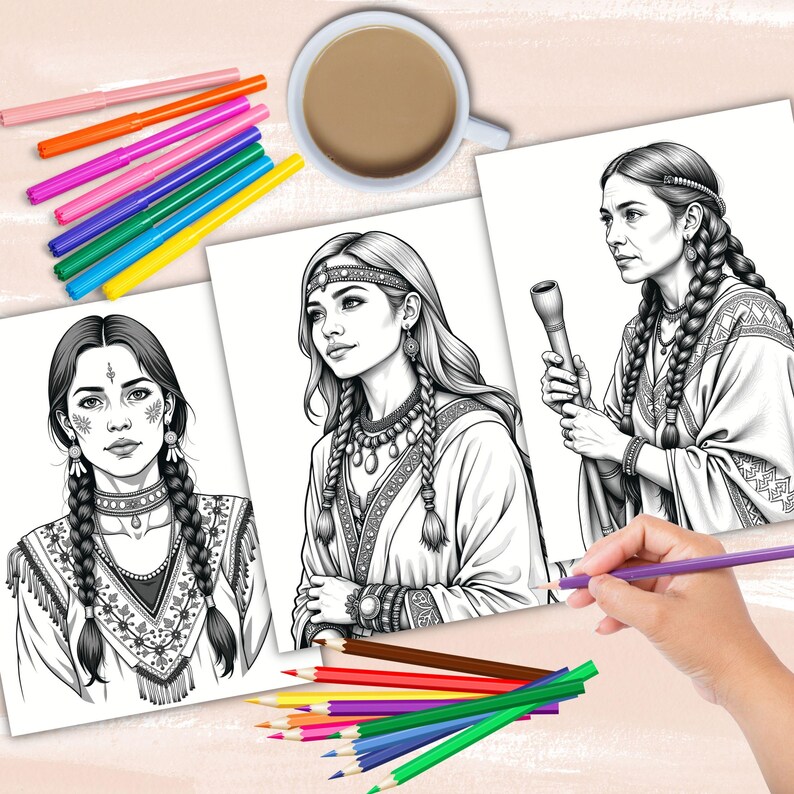 Native American Women Coloring Book, American Indian Coloring Book ...
