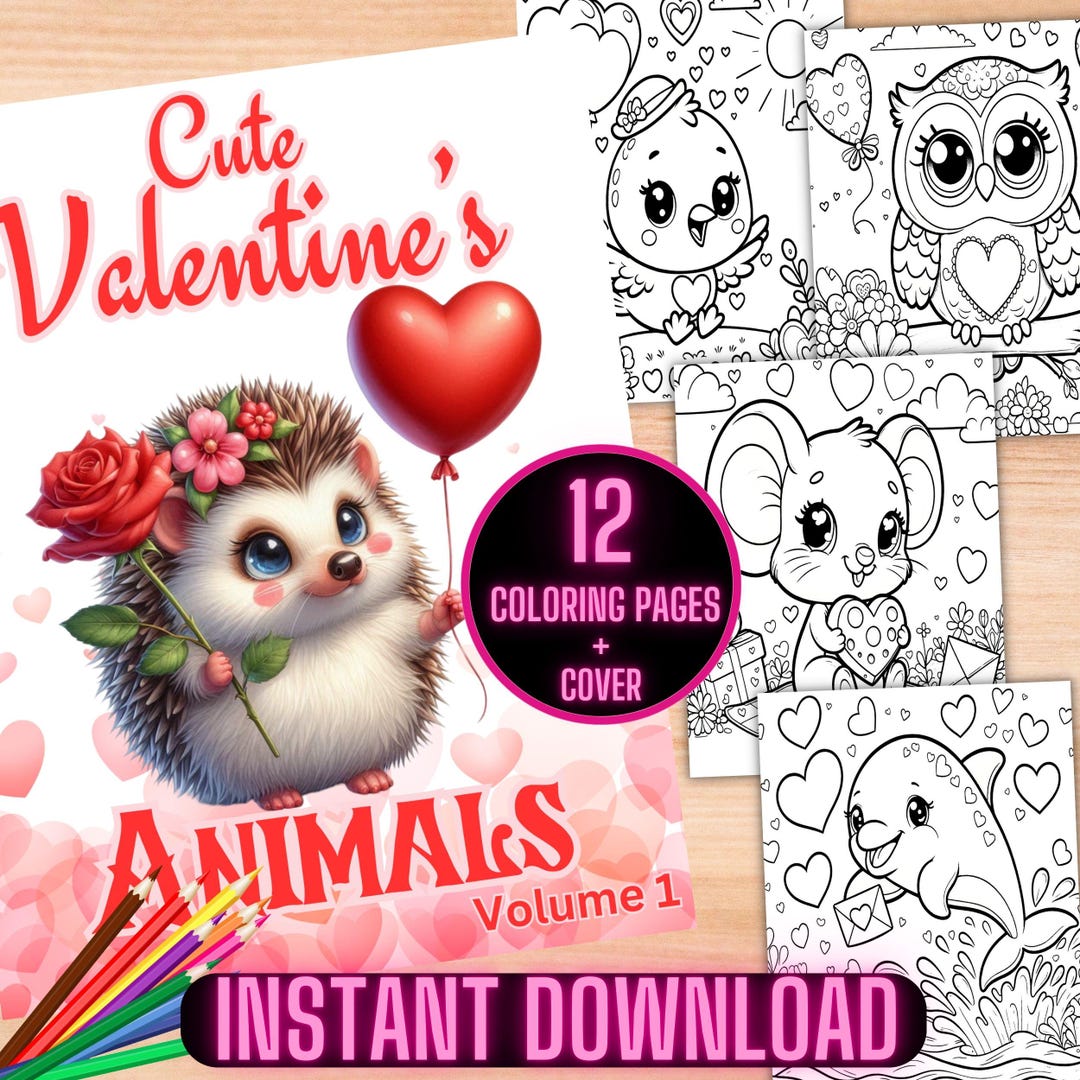 Valentines Day Coloring Book, Cute Valentines Animals Coloring Pages ...