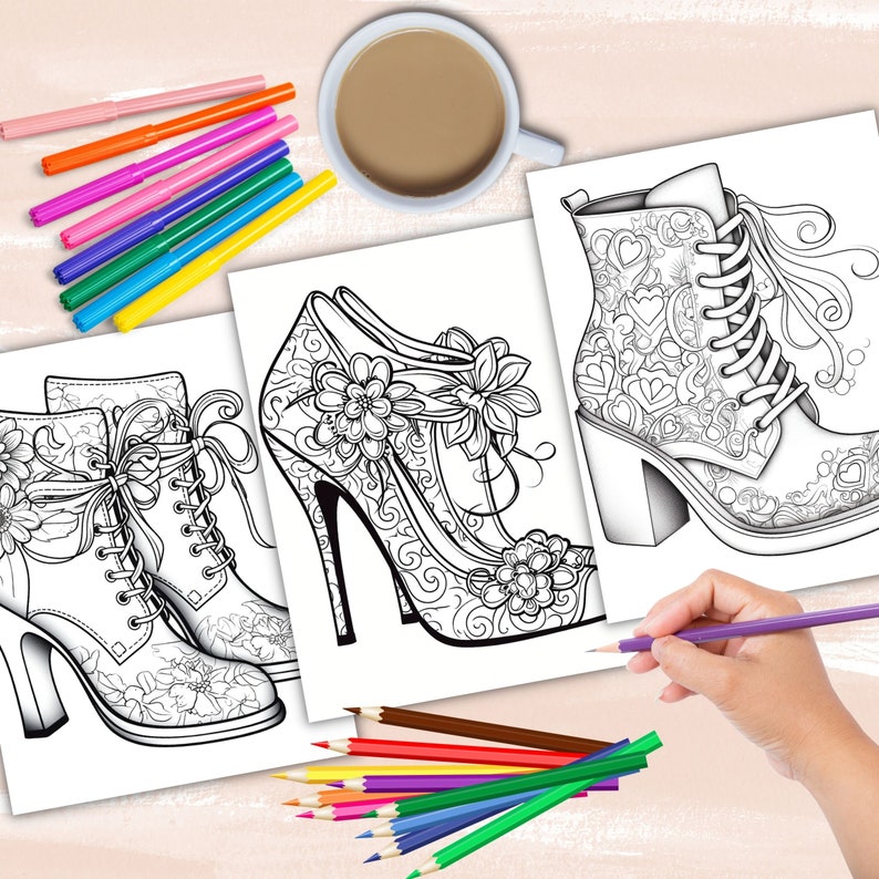 High Heel Fashion Shoes Coloring Book, Vintage Fashion Shoes Coloring ...