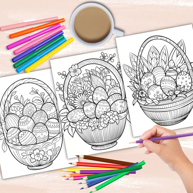 Easter Egg Baskets Coloring Pages, Easter Flowers Coloring Pages ...