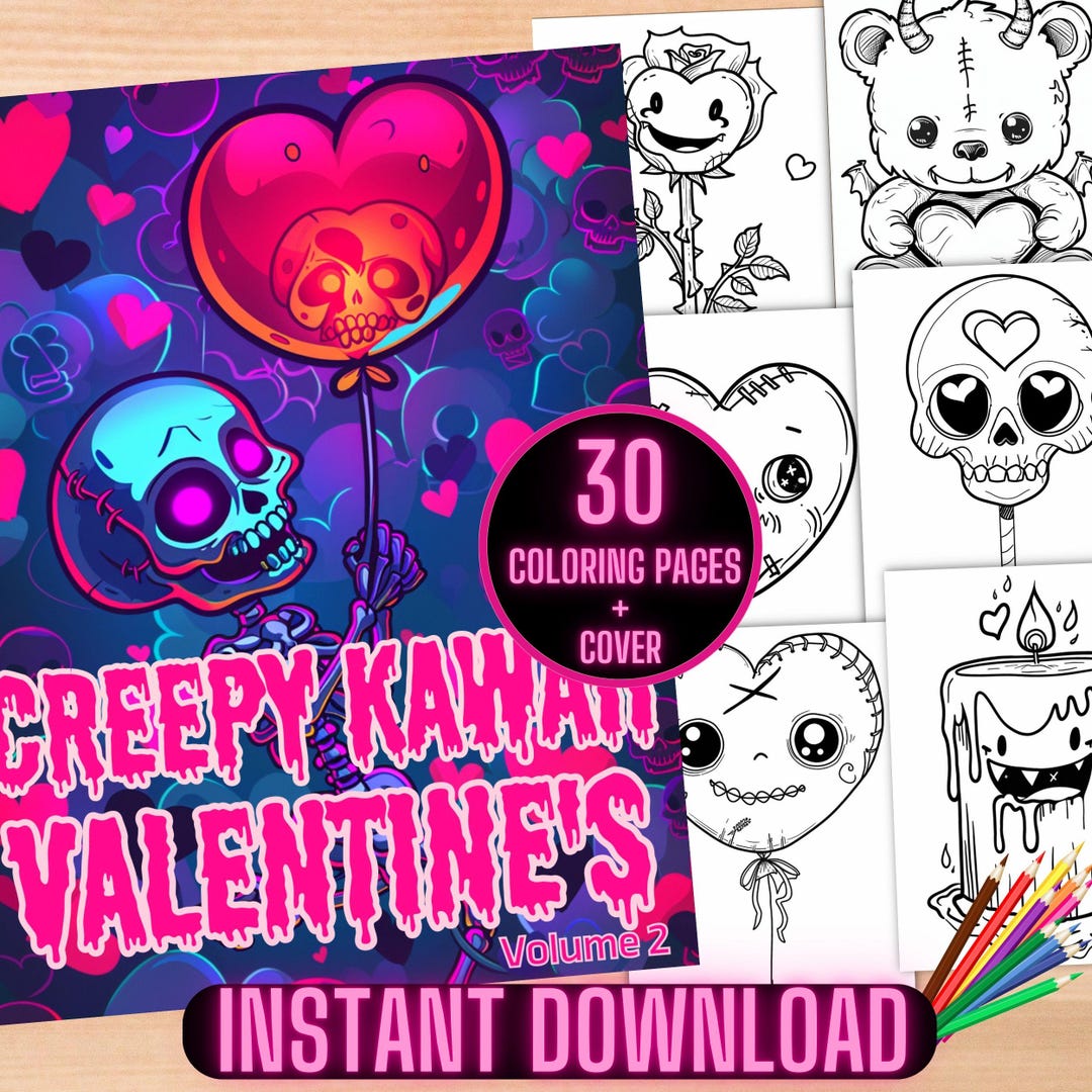 Creepy Kawaii Valentines Coloring Book, Bold Easy Valentines Kawaii ...