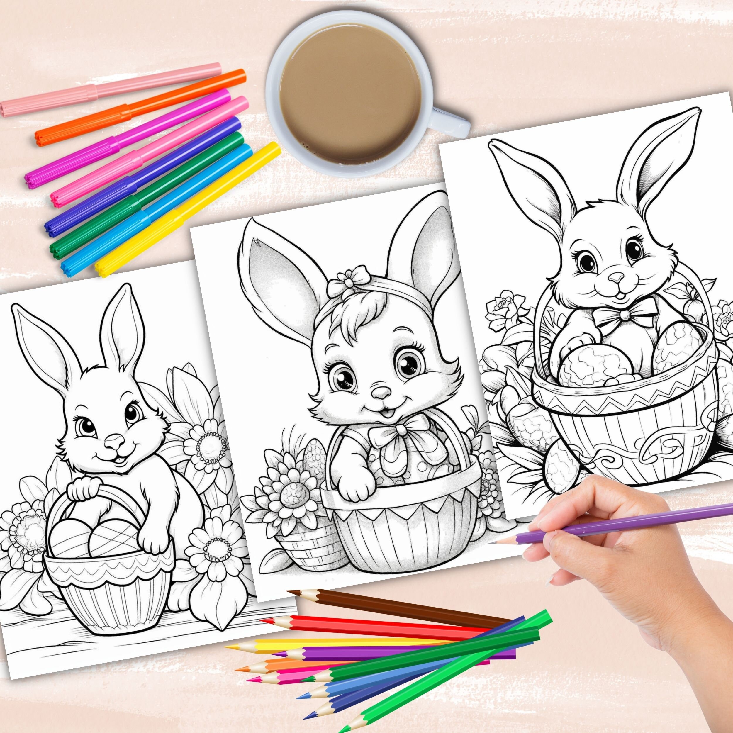 Cute Easter Coloring Pages, Easter Bunny Coloring Book, Cute Easter ...